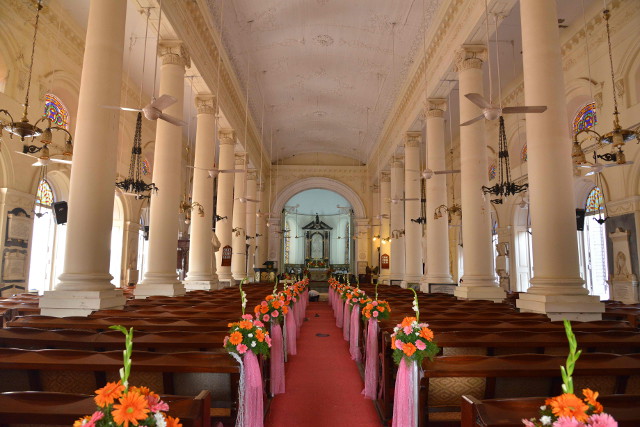 Pink and Orange Church wedding decor
