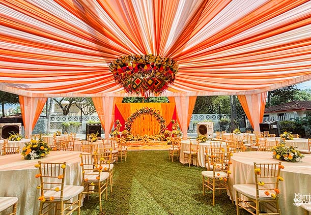 Haldi Ceremony Decoration | Bridal Backdrop | Marigold | Royal Palms ECR