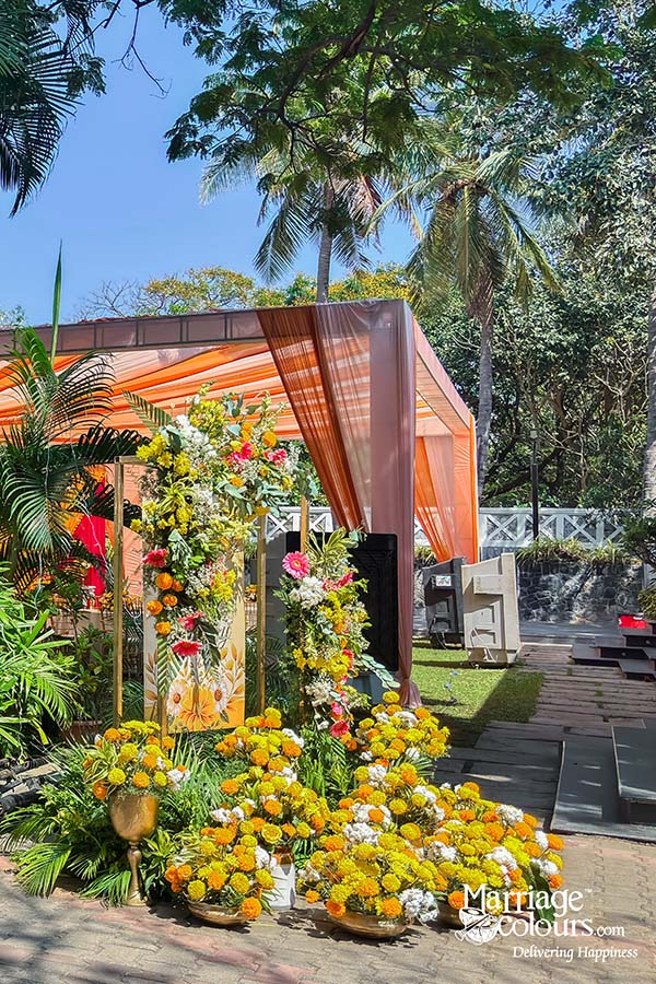 Haldi Ceremony Decoration | Bridal Backdrop | Marigold | Royal Palms ECR