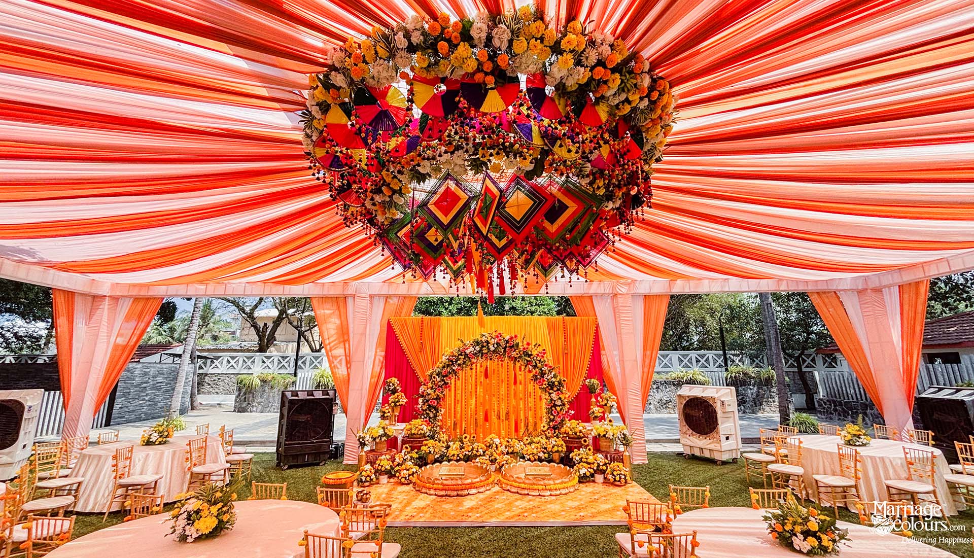 Haldi Ceremony Decoration | Bridal Backdrop | Marigold | Royal Palms ECR