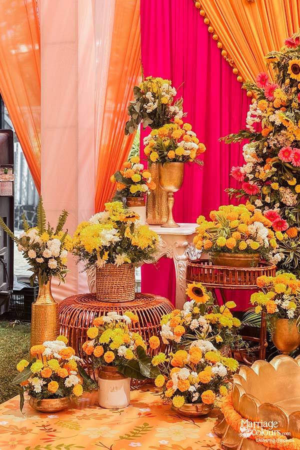 Haldi Ceremony Decoration | Bridal Backdrop | Marigold | Royal Palms ECR