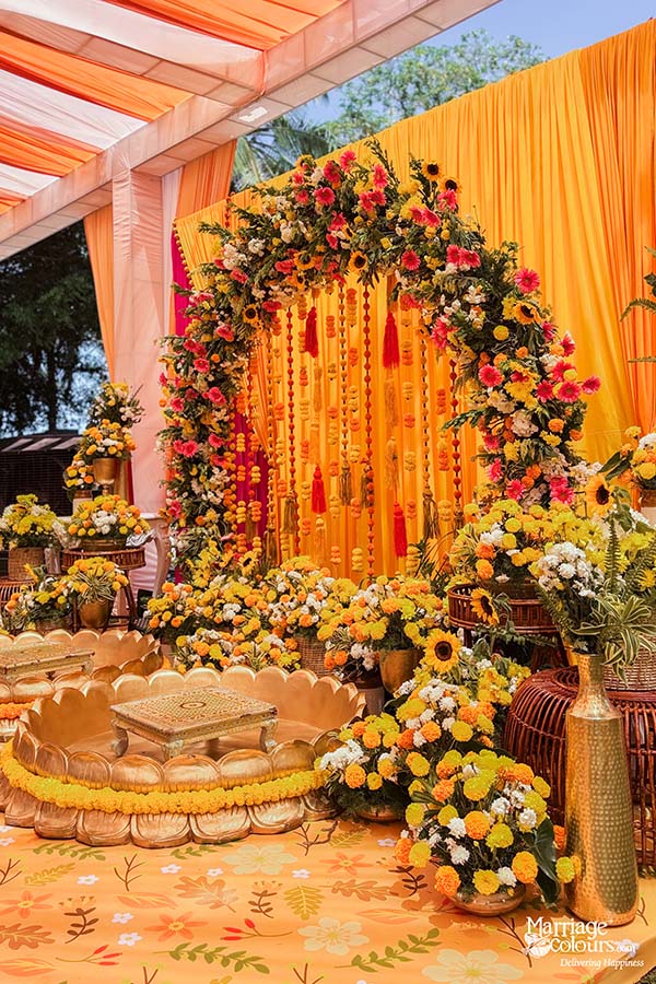 Haldi Ceremony Decoration | Bridal Backdrop | Marigold | Royal Palms ECR