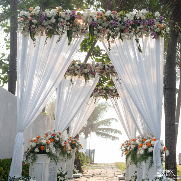 Destination Beach Wedding | Mandap Decor | Gold Mirror Floral Walkway ...
