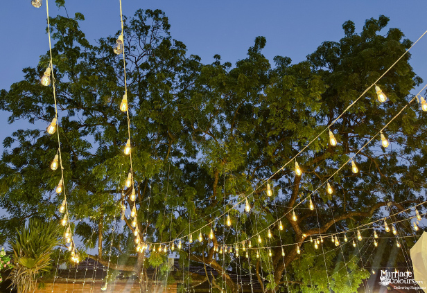 Simple Elegant Outdoor Wedding Reception Decor | Lanterns hanging ...