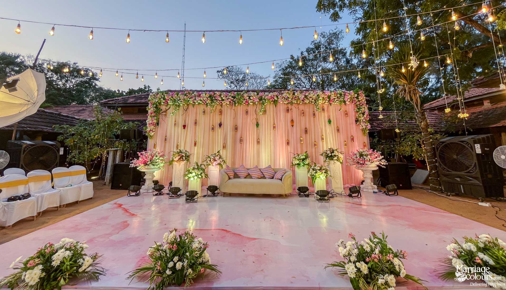 Simple Elegant Outdoor Wedding Reception Decor | Lanterns hanging ...