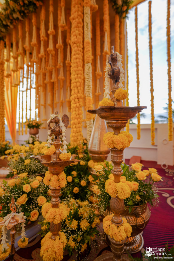 Haldi Function Decoration in House | Marigold Flowers | Yellow Fabric